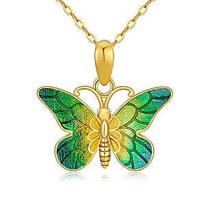 14k Solid Gold butterfly Pendant Necklaces for Women 2 Style Yellow Gold Jewelry Present for Wife Girlfriend Mother-8336