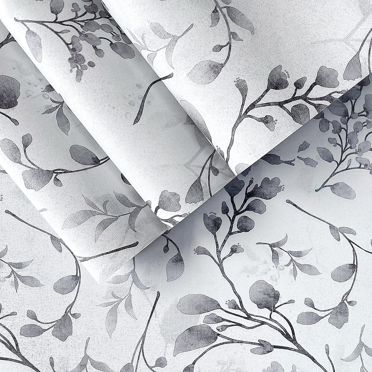 Orainege Gray Floral Wallpaper Peel and Stick Wallpaper Self Adhesive Floral Contact Paper Waterproof 17.7 inch×118.1inch Removable Wallpaper for Bedroom Bathroom Cabinets Decor