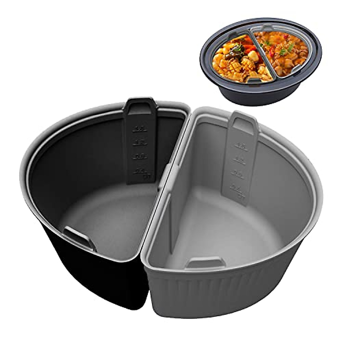 Slow Cooker Liners fit Crock-Pot 6 Quart Oval Slow Cooker,Silicone Slow Cooker,Reusable Slow Cooker Liners Crock Pot Divider Insert,Leakproof & Dishwasher Safe,BPA Free (Black+Gray)