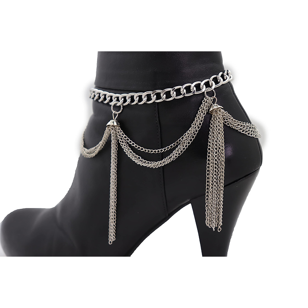 Women Boot Bracelet Western Hip Hop Fashion Jewelry Silver Metal Chain Fringe Tassel Wave Charms