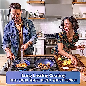 Granitestone 10 Inch Non Stick Frying Pan Nonstick Stainless Steel Pan with Diamond Coating for Long Lasting Nonstick Frying Pan Skillet for Cooking, Induction/Oven/Dishwasher Safe, Non Toxic - Blue