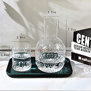 RockTrend Retro Clear Glass Bedside Night Water Carafe with Tumbler Glass, Relief Glass Pitcher And Cup Night Set