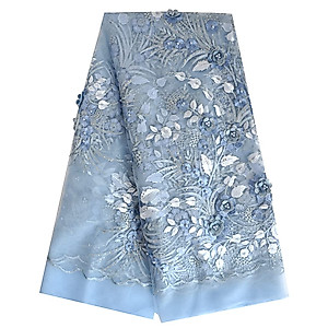 SanVera17 Applique African Lace Fabric 3D Lace Material Net Lace Fabric French Tulle Lace for Wedding Dress (Blue) 5 Yards