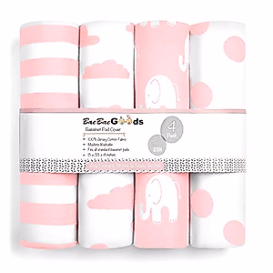 Bassinet Bed Sheets – Premium Bassinet Fitted Sheet for Halo, Mika Micky, Maxi COSI & Others - 4 Pack - 100% Jersey Knit - Bassinet Bedding for Standard Size Oval or Halo Bassinet Pads for Girls