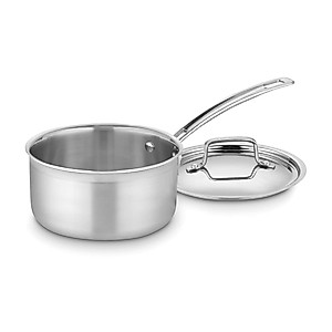 Cuisinart MCP19-18N Multiclad Pro Triple Ply 2-Quart Skillet, Saucepan w/Cover & 719-16 1.5-Quart Chef's-Classic-Stainless-Cookware-Collection, Saucepan w/Cover