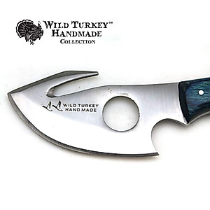 Wild Turkey Handmade Camel Bone Handle Fixed Blade Gut Hook Skinner Hunting Knife Outdoors Camping Fishing (Blue Bone)