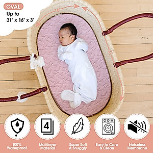 ACRABROS Baby Bassinet Sheets-2 Pack Waterproof Baby Bassinet Sheets-2 Pack Bassinet Sheet Set-Leakproof Quilted Padded,Ultra Soft, Gray & Pink