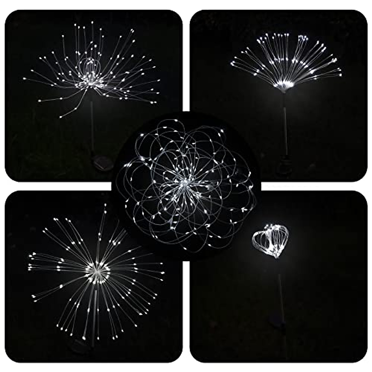 Romdecyn 4Pack Outdoor Solar Garden Lights,150 LED Copper Wire 2 Lighting Modes Fireworks Solar Pathway Lights Outdoor Waterproof,for Patio Party Holiday Wedding DIY Pathway Decoration（White）
