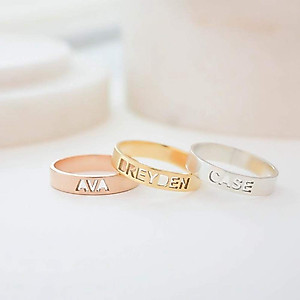 LONAGO Personalized Name Ring Custom Name Plate Stacking Ring Engrave Any Names Initial Ring for Women (Gold Plated Copper in silver color)
