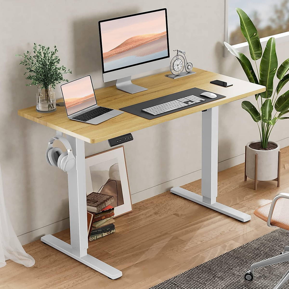 SMUG Standing Desk, Adjustable Height Electric Sit Stand Up Down Computer Table, 48x24 Inch Ergonomic Rising Desks for Work Office Home, Modern Lift Motorized Gaming Desktop Workstation, Maple