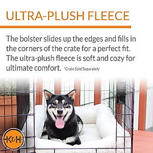 K&H Pet Products Ultra Plush Deluxe Bolster Dog Crate Pad, Dog Bed for Large Crates, Kennels, and Cages, Soft Indoor Portable Machine Washable Pet Mat - Fleece Large
