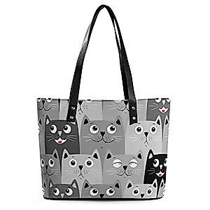 Womens Handbag Cats Pattern Leather Tote Bag Top Handle Satchel Bags For Lady