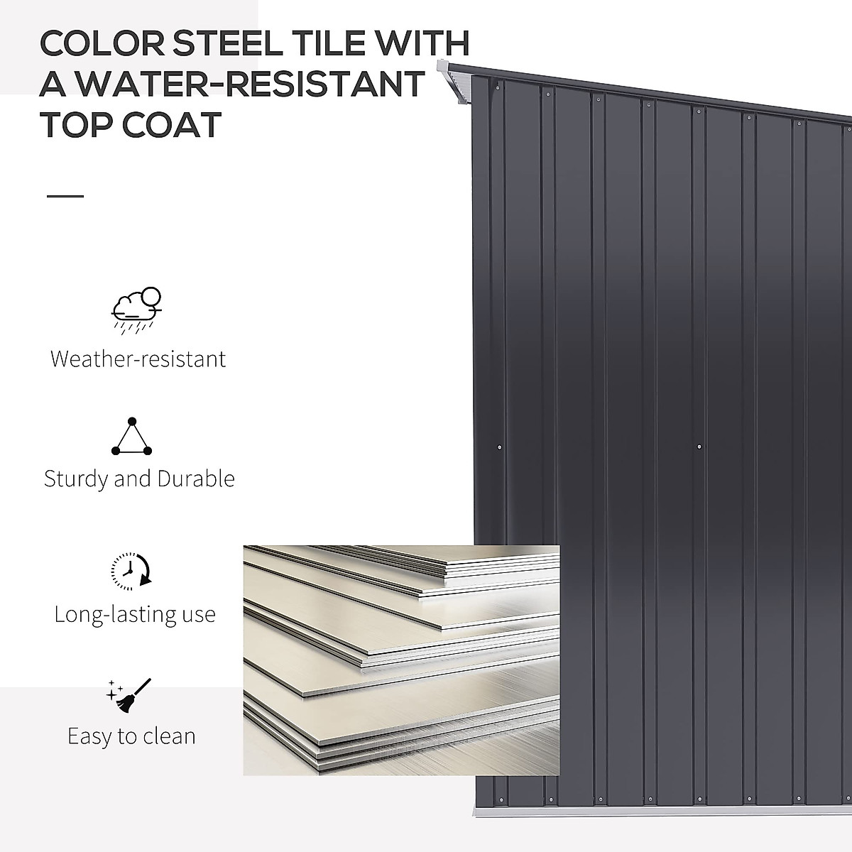 Outsunny 3.3' x 3.4' Outdoor Storage Shed, Galvanized Metal Utility Garden Tool House, 2 Vents and Lockable Door for Backyard, Bike, Patio, Garage, Lawn, Dark Gray