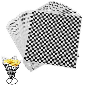 GeeRic Waxed Deli Paper Sheets 12 * 12 Inch, 100 Pcs Food Basket Liners for Sandwiches, Burgers, Checkered Deli Wrap Wax Paper Sheets Black