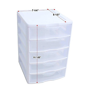 5 Unit Plastic Shelves Drawer Organizer Shelving Storage Set Solution Stackable With Clear Drawer Handles for Home Office School Kids Cabinets Dresser Makeup Accessory Utility Tool -White/Clear (2)