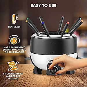 Homaider Electric Fondue Pot for Chocolate and Cheese - Fondue Set Includes 8 Dipping Forks, a High Power 800 Watt Fondue Melting Pot and Automatic Thermostat with Temperature Control