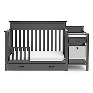 Storkcraft Arizona 4-in-1 Convertible Crib and Changer (Gray) – Crib and Changing Table Combo with Drawer, Converts to Toddler Bed, Daybed and Full-Size Bed, Storage Drawer