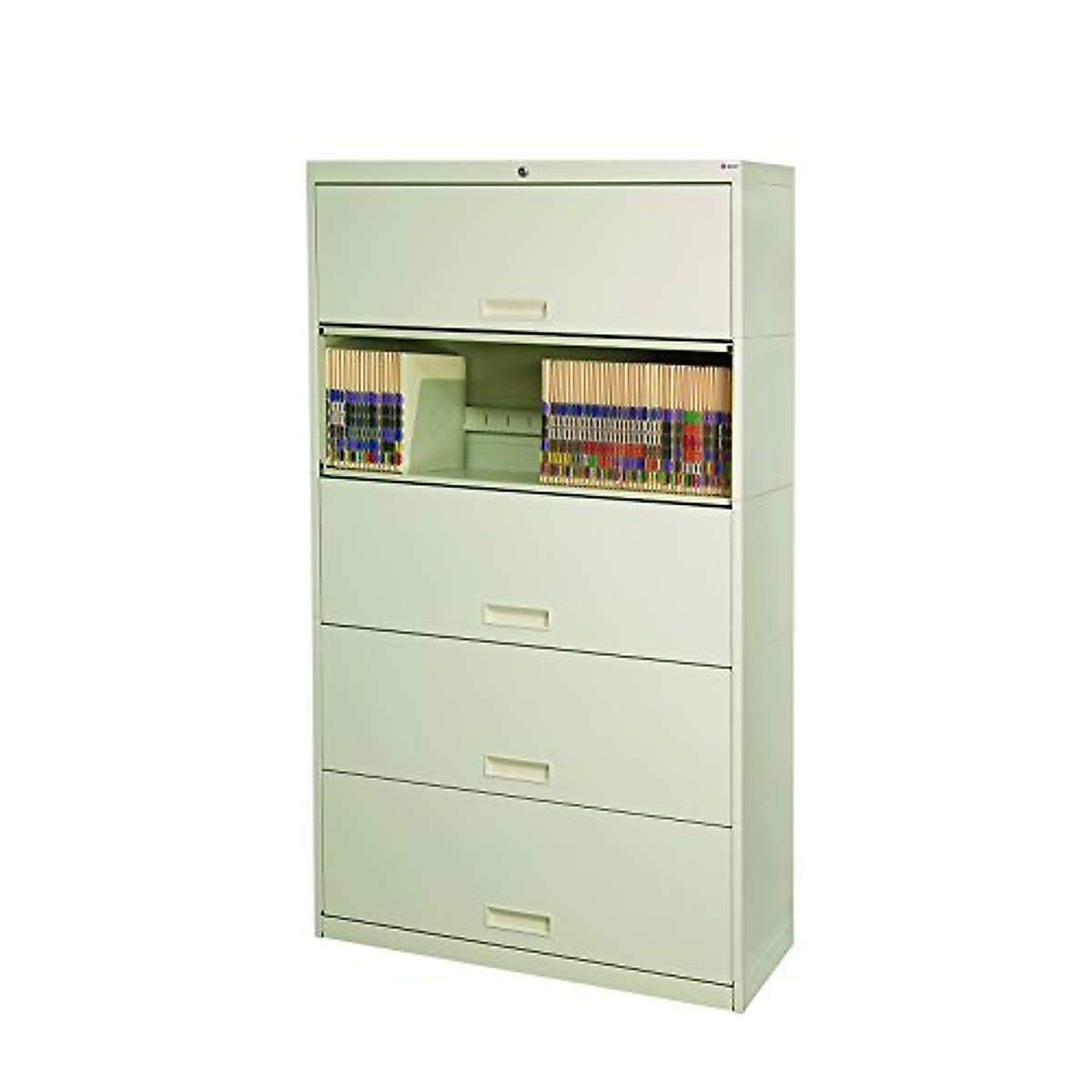Datum Storage Stak-N-Lok 100 series 5H open shelf With Receding Doors and locking cabinet, 36", Light Gray
