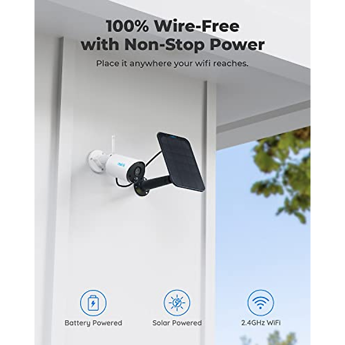 REOLINK Solar WiFi Camera Security Outdoor, 100% Wire-Free, No Hub Needed, 1080p, 2-Way Talk, Night Vision, PIR Motion Detection, Works with Alexa, Argus Eco with Solar Panel