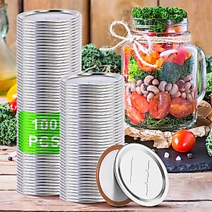 100 Pcs Canning Lids QUINGLU Mason Jar Lids for Ball, Kerr Jars 100% Fit For Regular Mouth Jars Food Grade Silicone Sealing Ring That Ensures An Airtight for Storing Food Fruits Jams Pickles 2.76"
