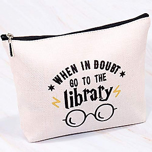 Literary Book Themed Zipper Pouch Canvas Pen Pencil Case Pouch Pen Organizer Bag Gifts for Book Lovers, Readers, Librarian and Bibliophiles (library bag)