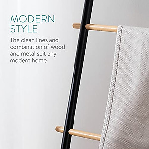Navaris Towel Ladder Rack - Wood and Metal Blanket Holder for Bathroom, Living Room, Bedroom - Leaning Decor Wall Stand for Towels, Blankets, Quilts