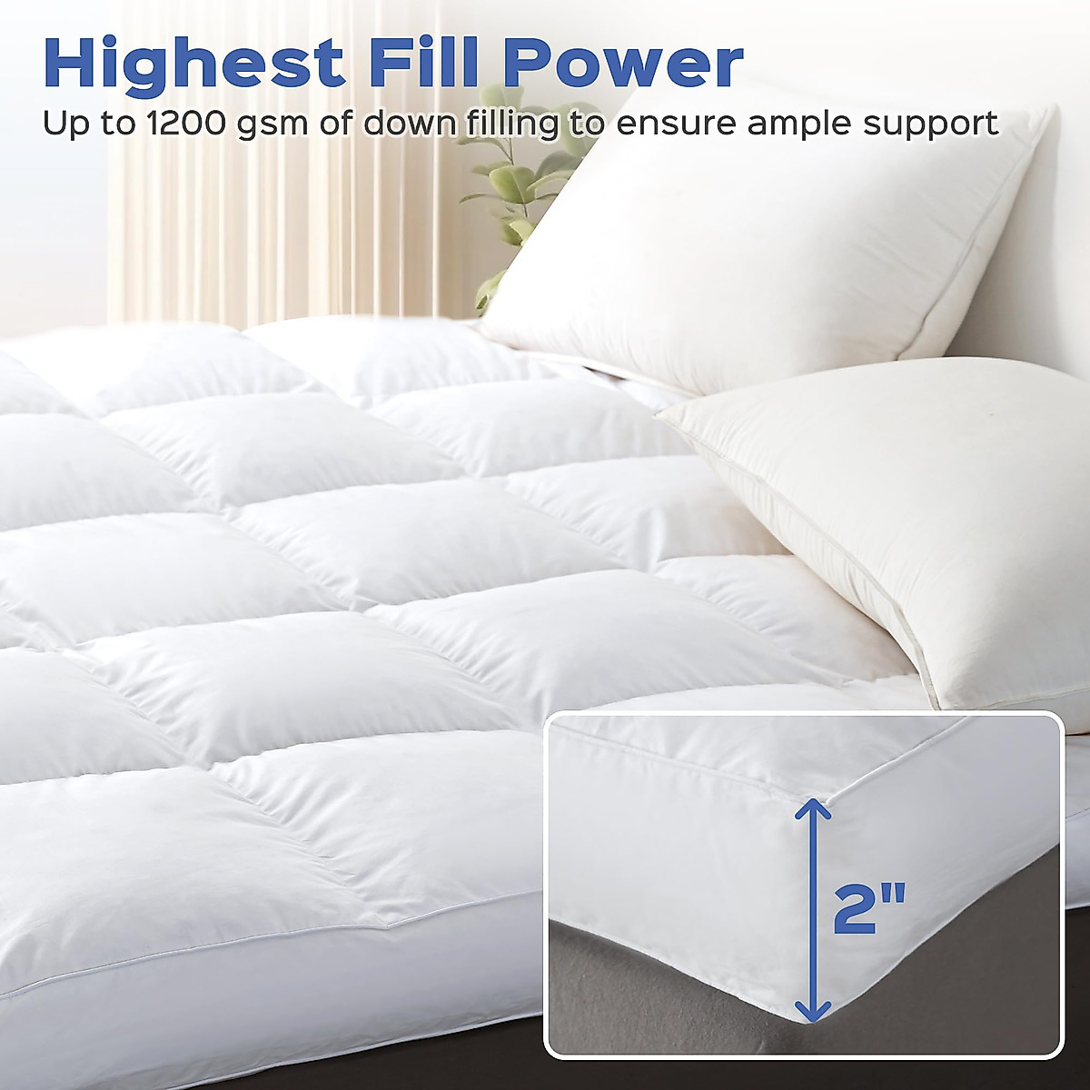 ZUBISU 2 Inch Extra Thick Mattress Topper,1200 GSM Fusion Goose Down Feather Filled Bed Mattress Pad,4 Anchor Elastic Bands (28"x52")