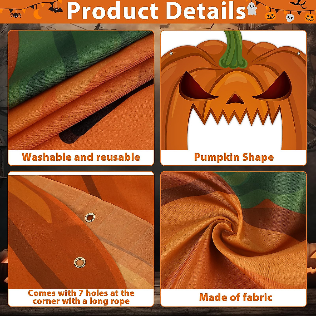 Justforjoyful Halloween Pumpkin Door Banner Party Decorations Scary Pumpkin Photo Booth Prop Cover Large Creepy Photography Backdrop Sign for Front Door Porch Halloween Trick or Treat Party Supplies