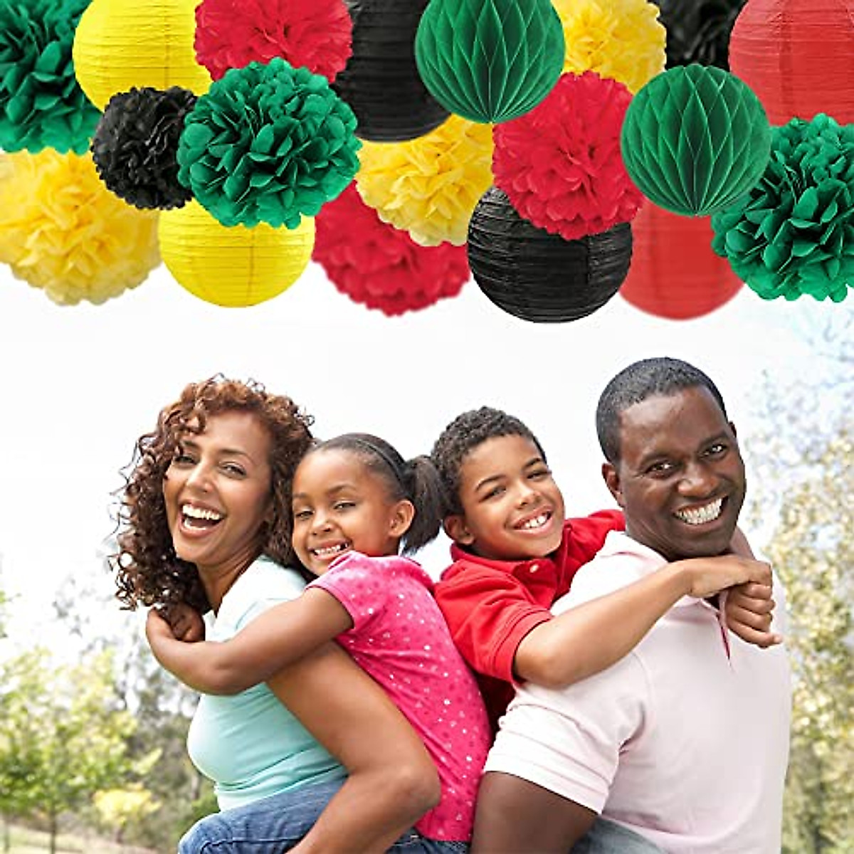 Black History Month Decorations Black History Month Celebration Decorations Black Red Green Yellow Tissue Pom Poms Lanterns Honeycomb Balls African American Juneteenth Decorations by HappyField