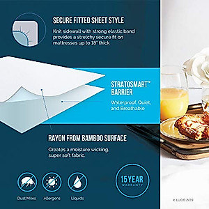 LUCID 4 Inch Gel Memory Foam Mattress Topper-Ventilated Design-Ultra Plush-King, Blue & Premium Rayon from Bamboo Jersey Mattress Protector - Ultra Soft - Waterproof - King