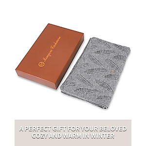 Mongoro Cashmere 30% Mongolian Cashmere 70% Australian Merino Wool Scarves Extra Large Pashmina Wrap Shawl Stole Grey Leaf/leaves Solid with Gift Box