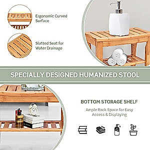 GLACER Shower Bench Bamboo with Extra Storage Shelf, Waterproof Bathroom Shower Stool with Efficient Storage Rack for Indoor or Outdoor Use (19" x 10.5" x 17.6")