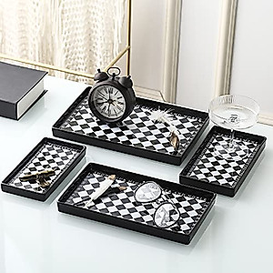 Redelaenor Ring Dish Rectangular Trinket Jewelry Tray Ceramic Dresser Bathroom Vanity Storage and Holder Black and White Grid Medium