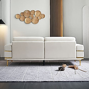 Neylory Modern Velvet Sofa Couch for Living Room,83 Inches Big Comfy Couch Upholstered 3 Seater Sofa with 2 Pillows Square Arm and Metal Legs Decor Furniture for Bedroom,Office(Beige)