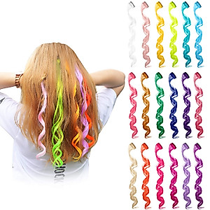 Blulu 24 Pieces Hair Accessories Colored Hair Extensions 20 Inches Curly Wavy Hairpiece Clip in Synthetic Rainbow for Women Party Highlights Accessories (24 Colors)