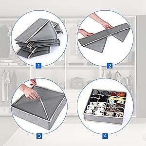 CozyCat Underwear Drawer Organizer Dividers for Bra and Socks 4-pack, Foldable Underware Drawer Organizers, Clothing Storage Boxes, Suit for Lingerie, Bras, Socks, Ties. (6+7+8+24 cell), Gery