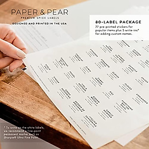 Modern Style White Spice Labels (no Jars) by Paper & Pear - Oil Resistant Kitchen Pantry Labels - 1.25” Square Spice Labels Stickers - Durable Spice Jar Labels Preprinted Waterproof - Set of 80