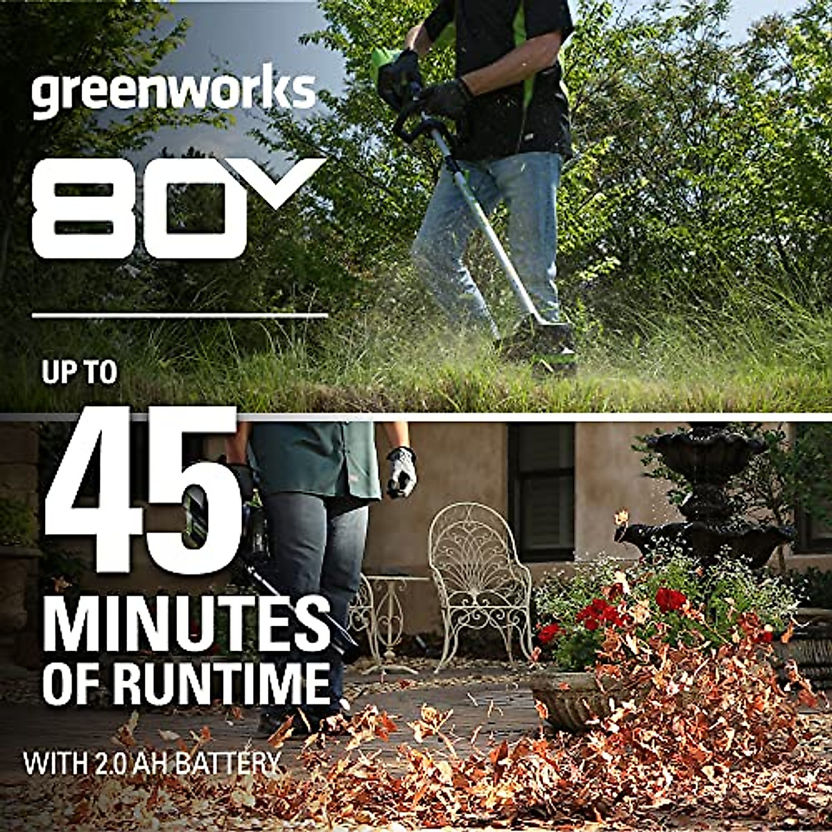 Greenworks Pro 80V Cordless Brushless String Trimmer + Leaf Blower Combo, 2Ah Battery and Charger Included STBA80L210