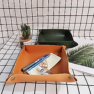 insoftb Leather Jewelry Tray Watch Coin Change Key Phone Catchall Valet Tray for Storage Nightstand Organizer