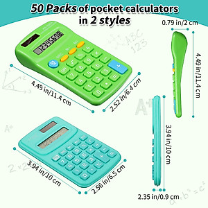 50 Pieces Pocket Calculator Bulk Basic Calculator Small 4 Function Calculator Battery Powered Handheld Kids Calculator Mini Calculators for Students Desktop Primary School Home Office, 2 Styles