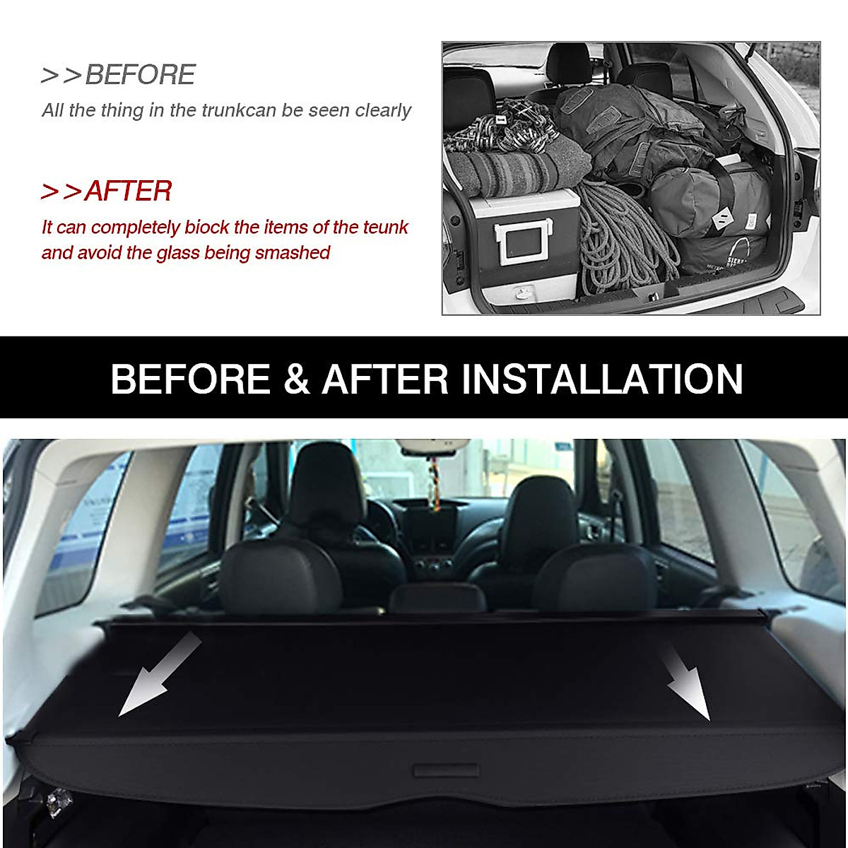 Powerty Compatible with Cargo Cover Subaru Crosstrek and Impreza 2018-2023 Accessories Rear Trunk Security Cover Retractable Trunk Cover Shielding Shade (Not Fit for Plug-in and Hybrid Models)