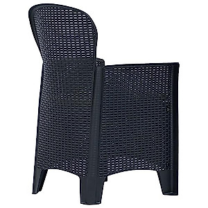 vidaXL 3 Piece Outdoor Bistro Set – Durable, Weather Resistant Plastic Patio Furniture with Rattan Look Design, Anthracite Color, Includes 1 Table and 2 Chairs