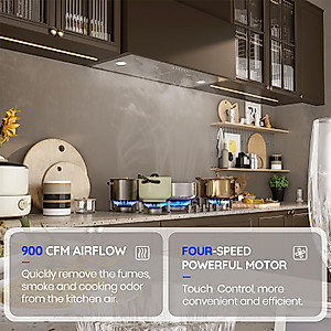Range Hood Insert 30, AROAN Built-in Range Hood with Ducted/Ductless Convertible, Stainless Steel Vent Hood for Kitchen with 900 CFM, 4 Speed Soft Touch Switch, Aluminum Filters, Carbon Filter(B0130A)