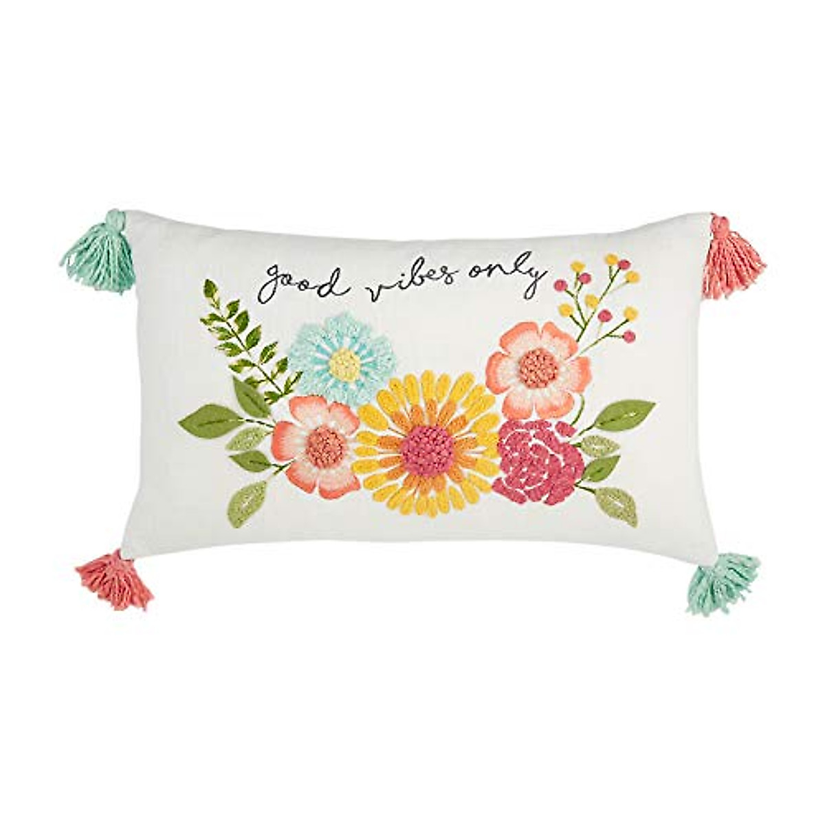 Mud Pie Embroidered Lumbar Pillows, Good Vibes Only