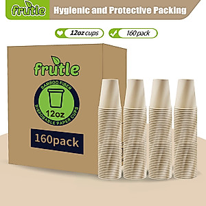 FRUTLE Paper Cups 12 OZ Coffe Cups-Paper Cups for Hot Beverages-Disposable Coffee Paper Cups -Unbleached Hot Cups-Everyday Use Parties Commercial Settings 160Pack