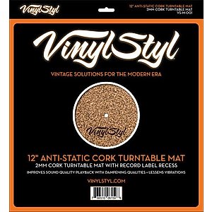 Vinyl STYL® 12 Inch Anti Static Cork Turntable Mat - Less Vibration - No Slip