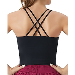 THE GYM PEOPLE Women's Cross Back Sports Bra Halter Neck Workout Crop Tank Tops with Removable Pads Black