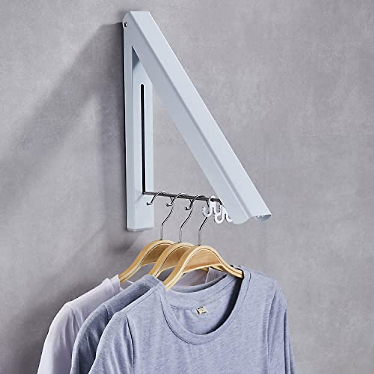 DOMWATER Retractable Clothes Rack - Wall Mounted Folding Clothes Hanger Drying Rack for Laundry Room Closet Storage Organization (2 Racks, White)