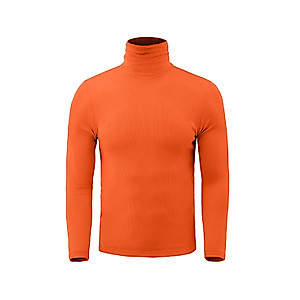 Zengjo Thermal Base Layer Men Turtlenck Long Sleeve(Orange,S)