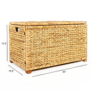 happimess HPM9005A Anada Wicker Weave 30" Storage Trunk, Wooden Frame/Water Hyacinth, Farmhouse, Transitional, Coastal, Rustic for Office, Dorm Room, Living-Room, Bedroom, Dining-Room, Natural
